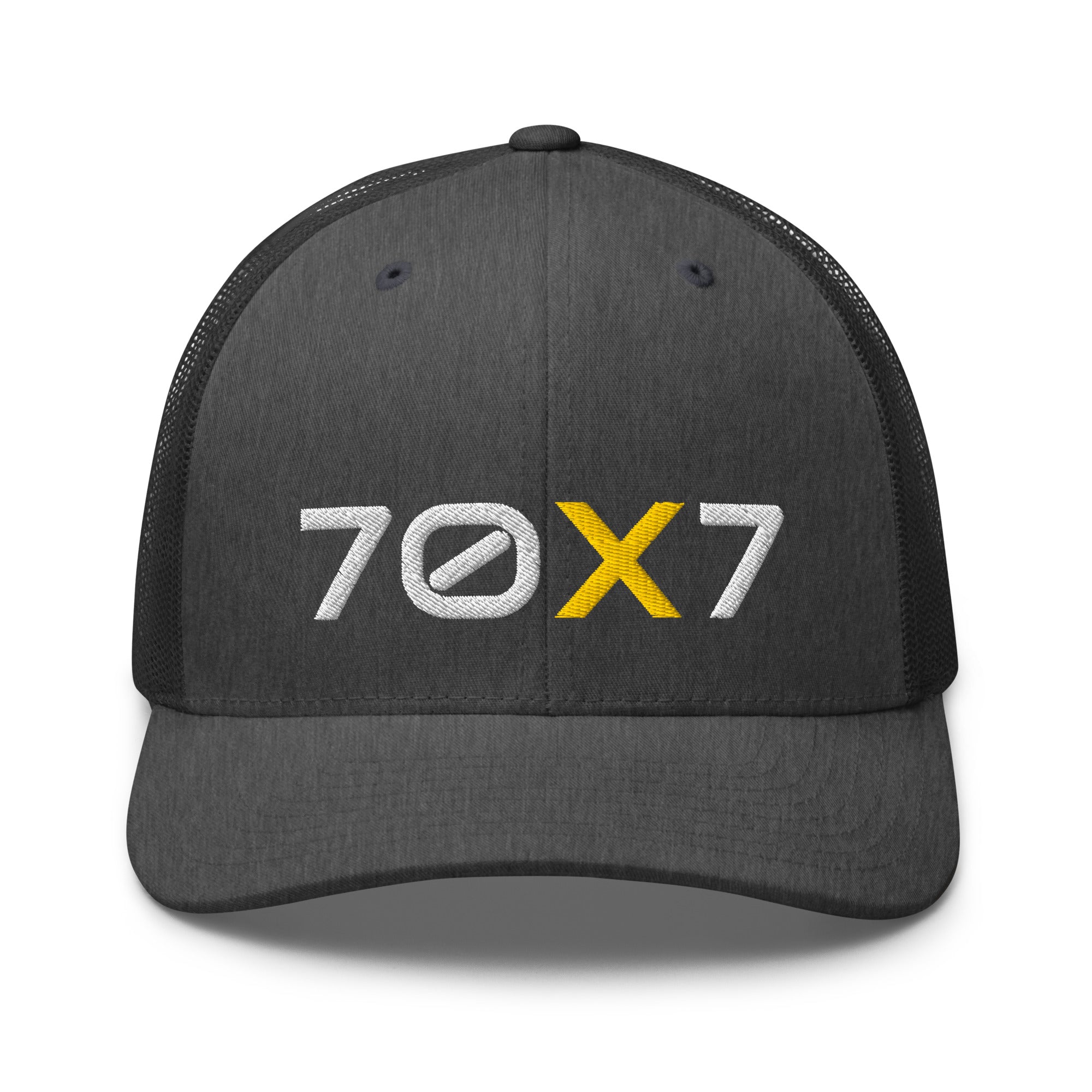 70X7 (Seventy times Seven) Dark Heather Grey White/Yellow Embroidered ...